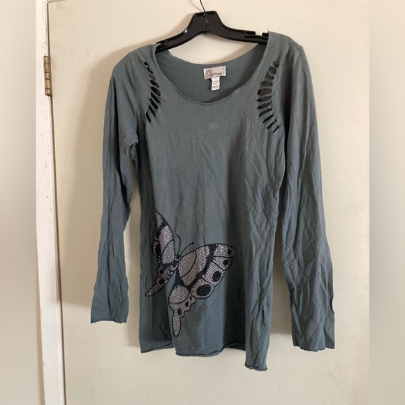 Ed Hardy | Tops | Ed Hardy Womens Butterfly Rhinestonescut Up Shirt ...